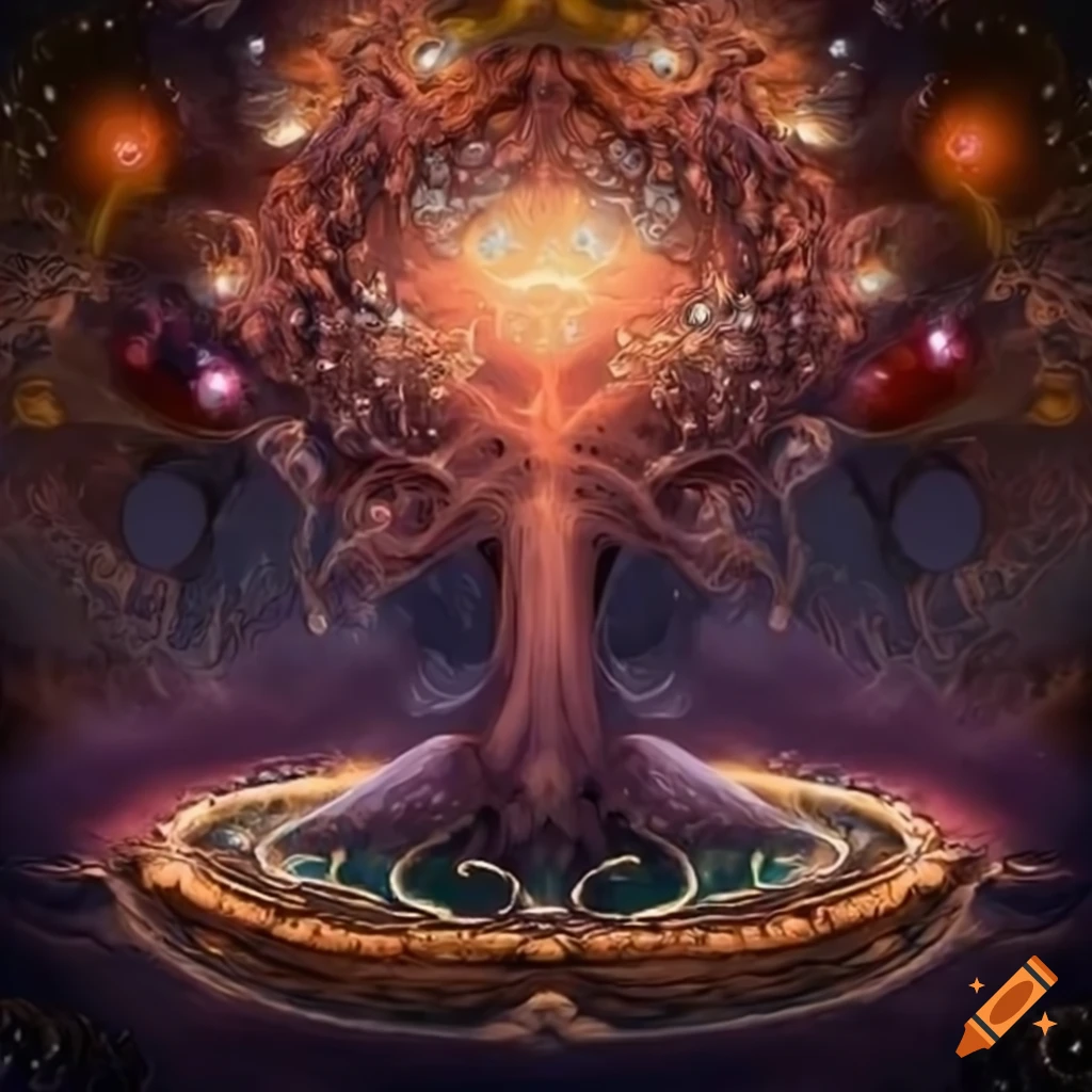 Disney-style depiction of a cosmic tree with planets and stars
