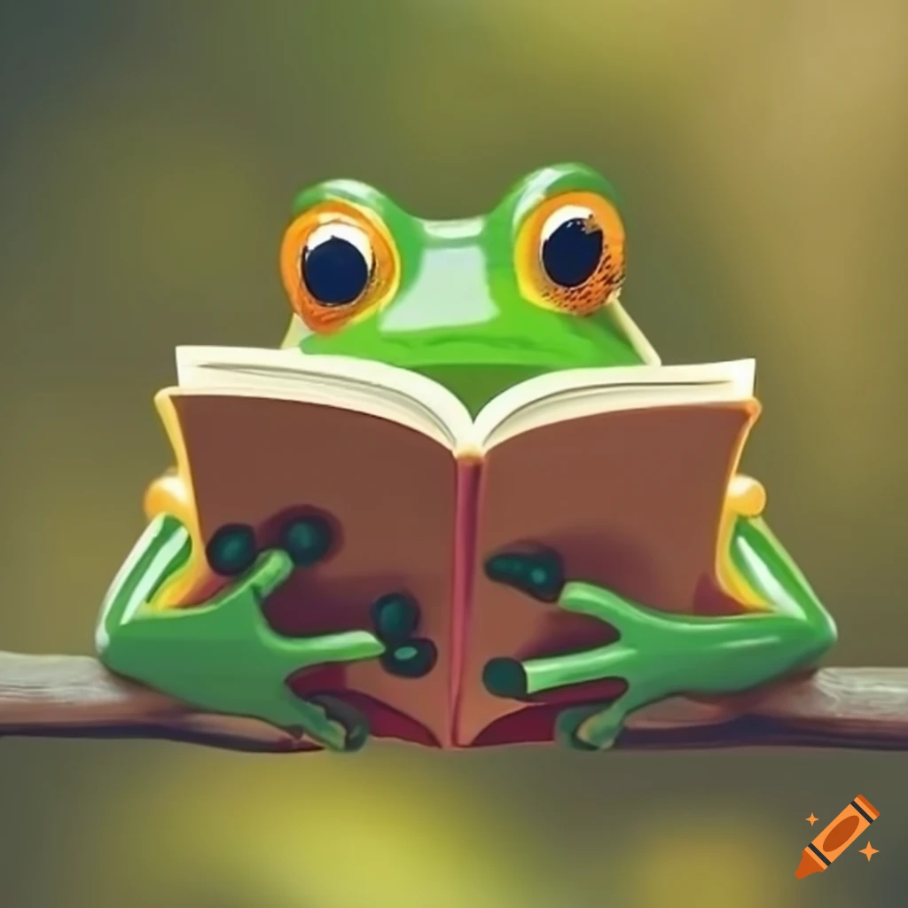 Frog reading a book on Craiyon