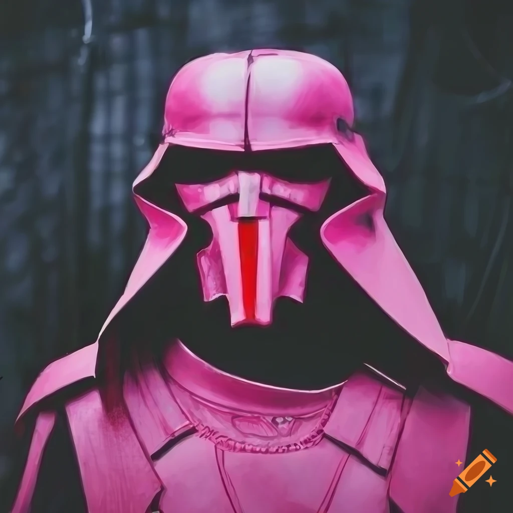 Portrait of a sith in pink armor with evil red eyes on Craiyon