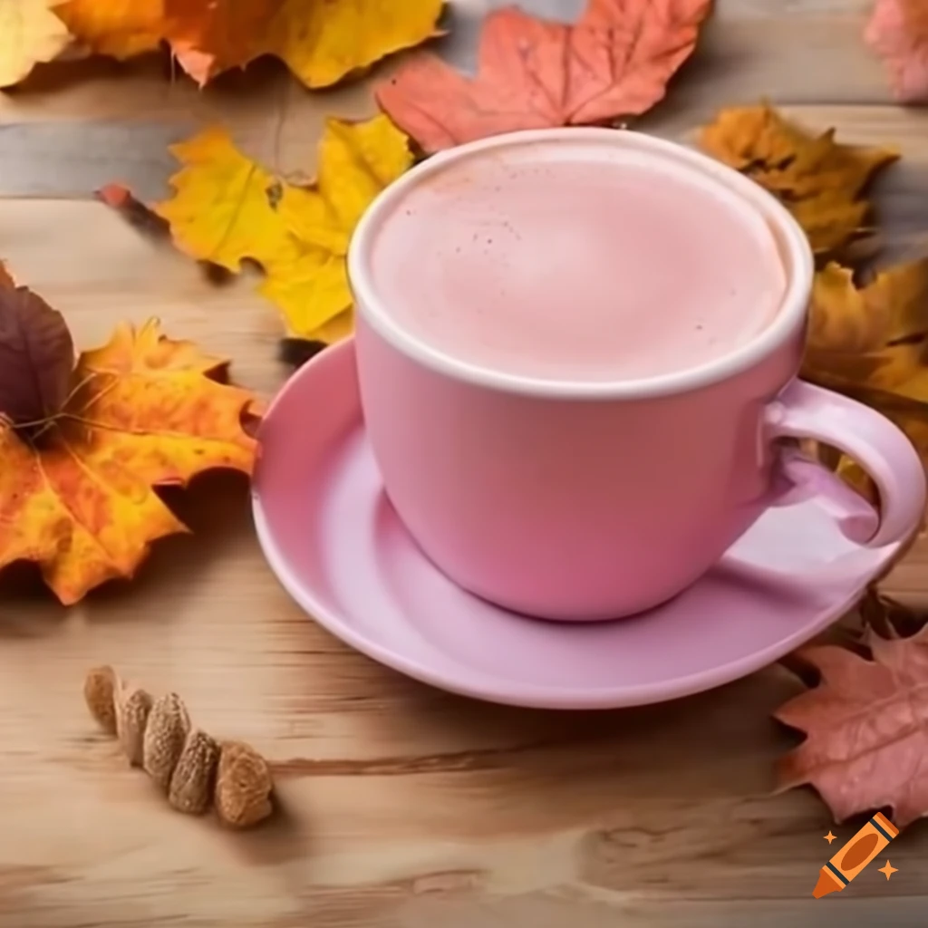 Pink coffee with autumn decorations on Craiyon