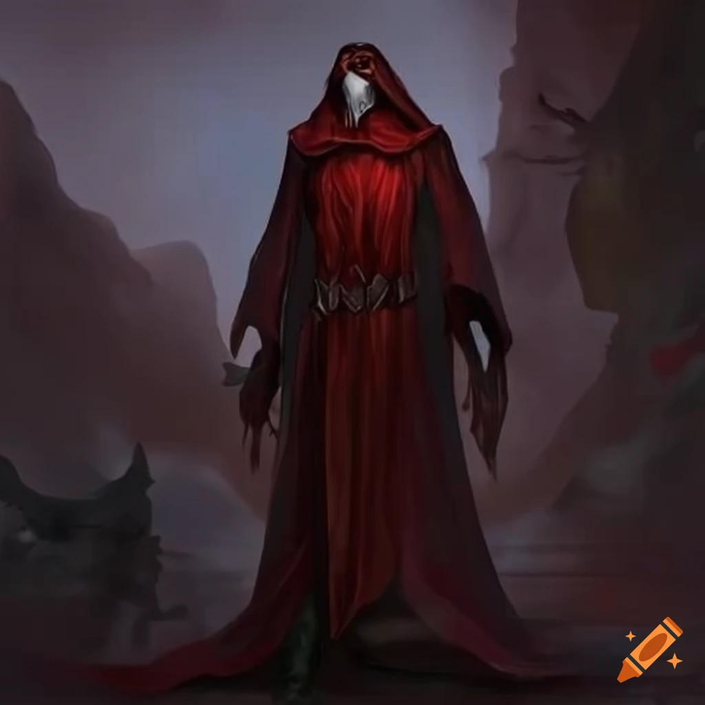 Mysterious blood mage in a red robe on Craiyon