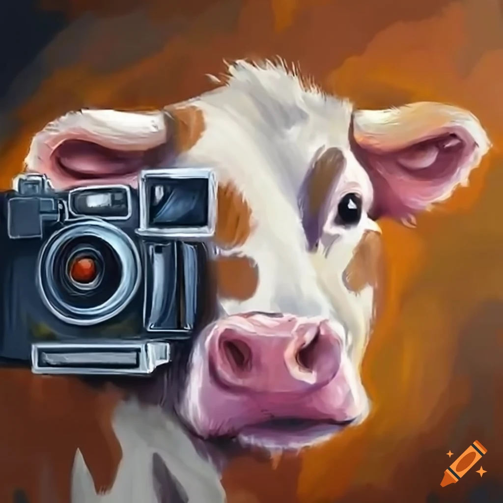 Cartoon cow with a camera
