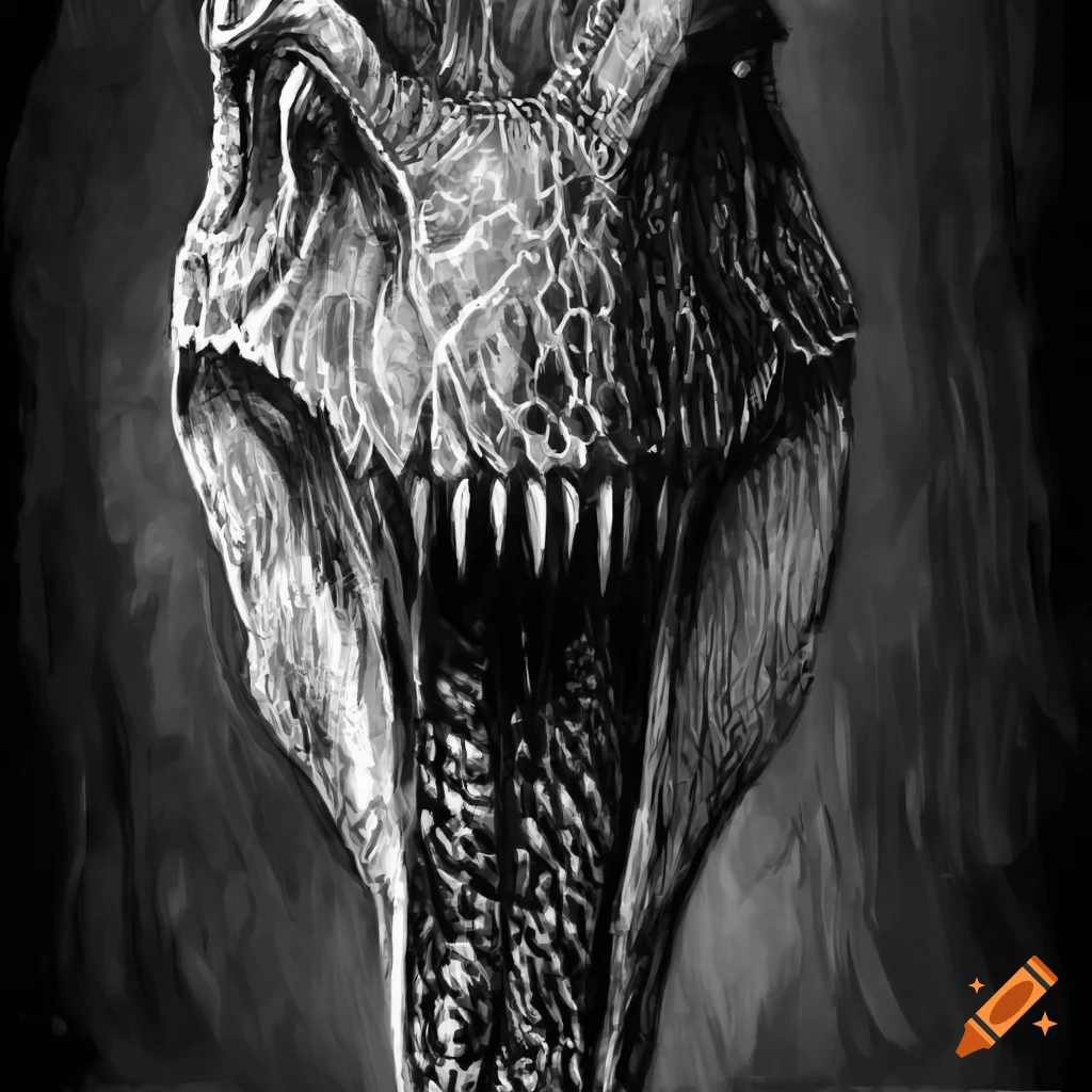 Black and white drawing of a dinosaur