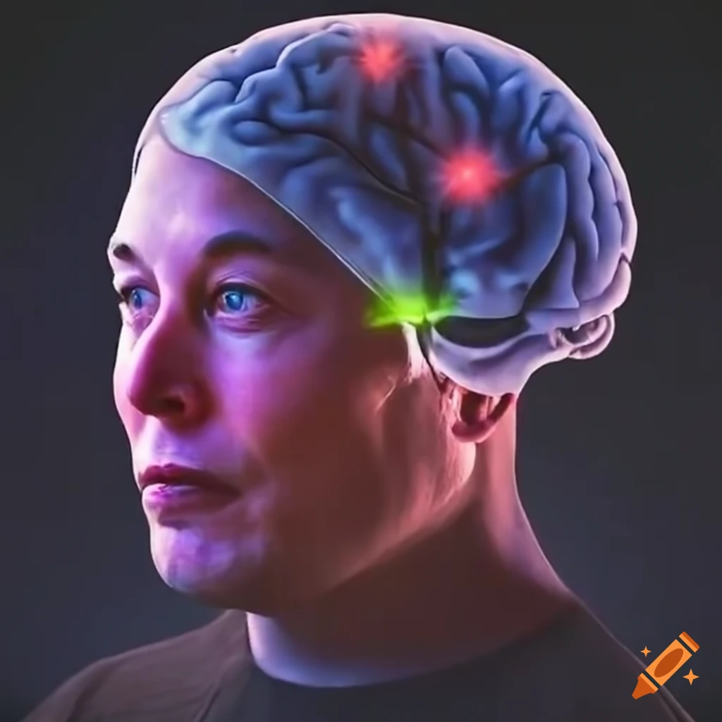 Genius depiction of elon musk with a giant visible galaxy brain on Craiyon
