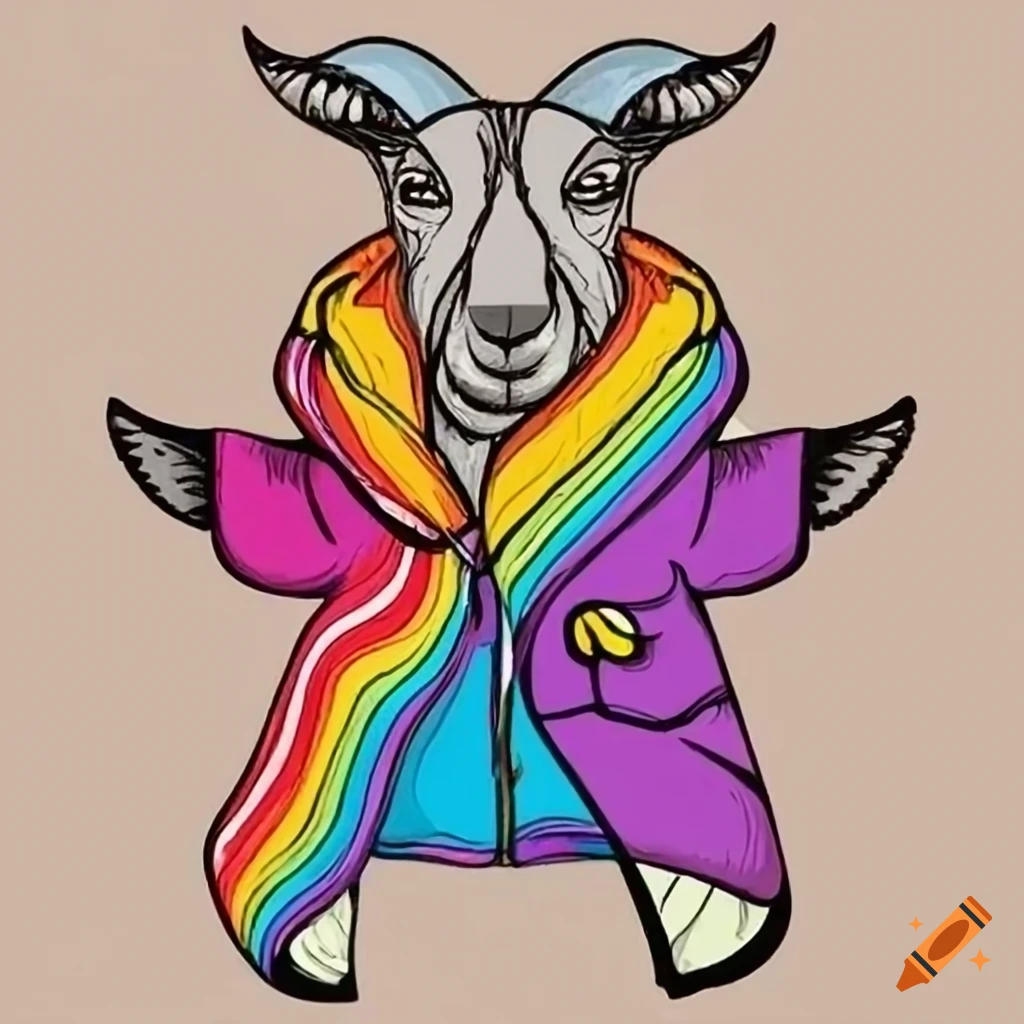 Goat wearing a rainbow coat on Craiyon