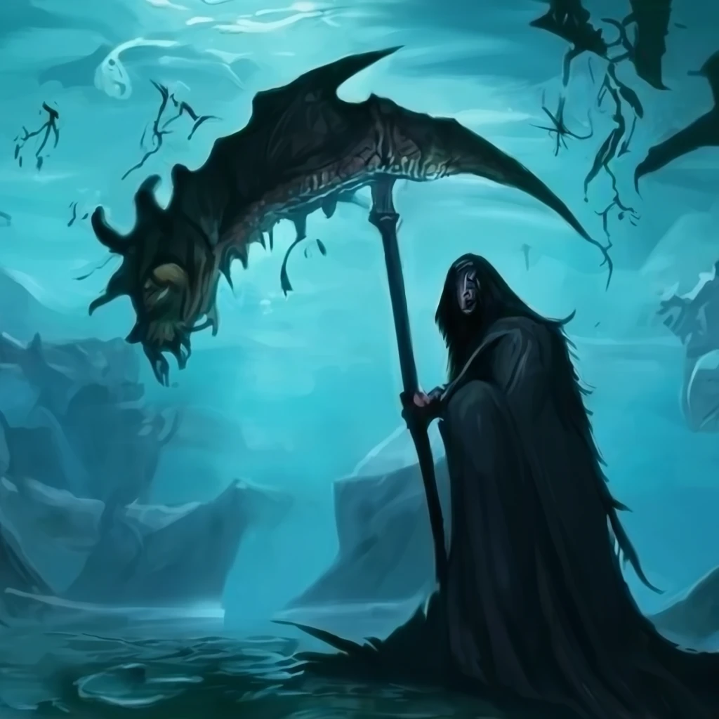 Epic artwork of an aquatic grim reaper shadow on Craiyon