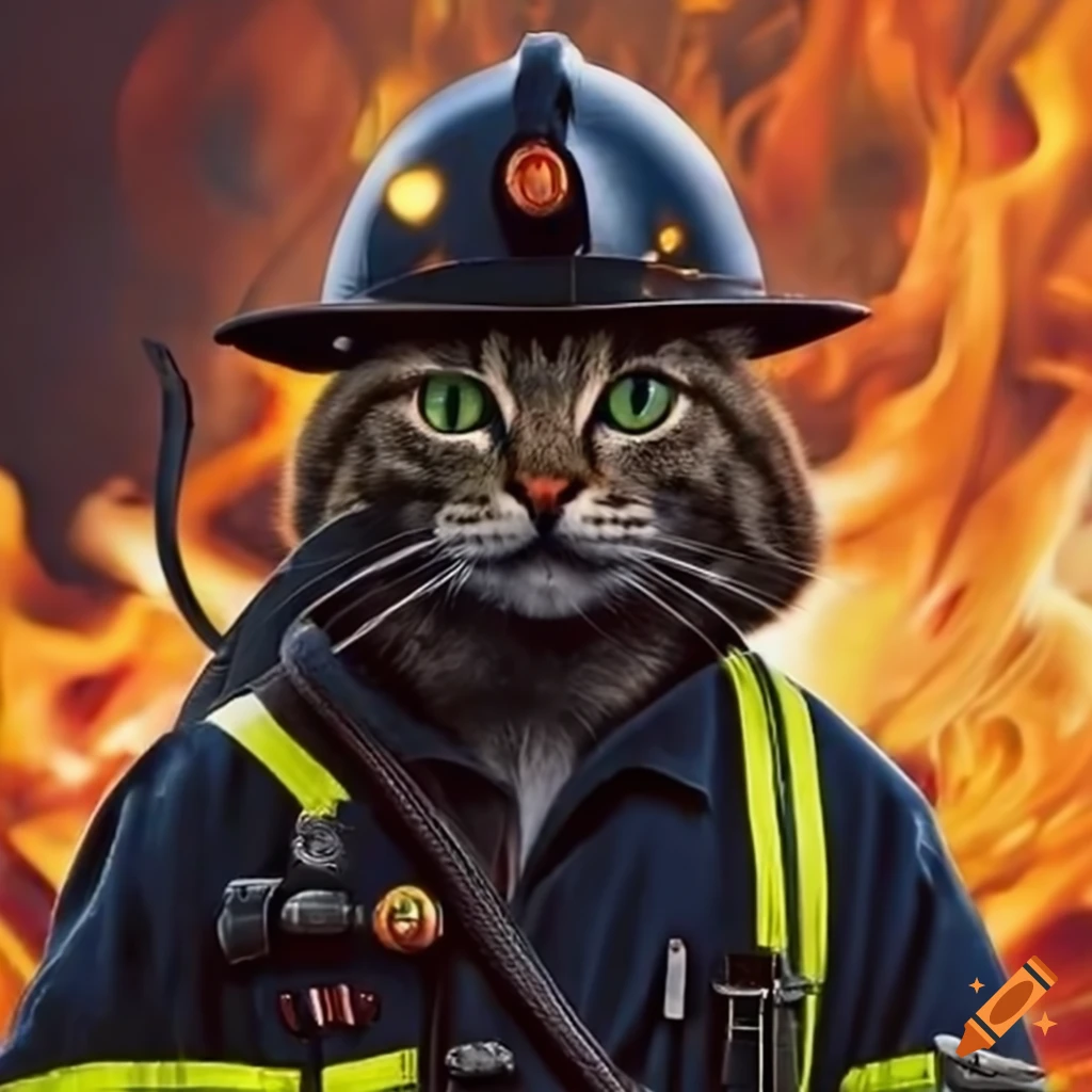 Cat dressed as a fireman