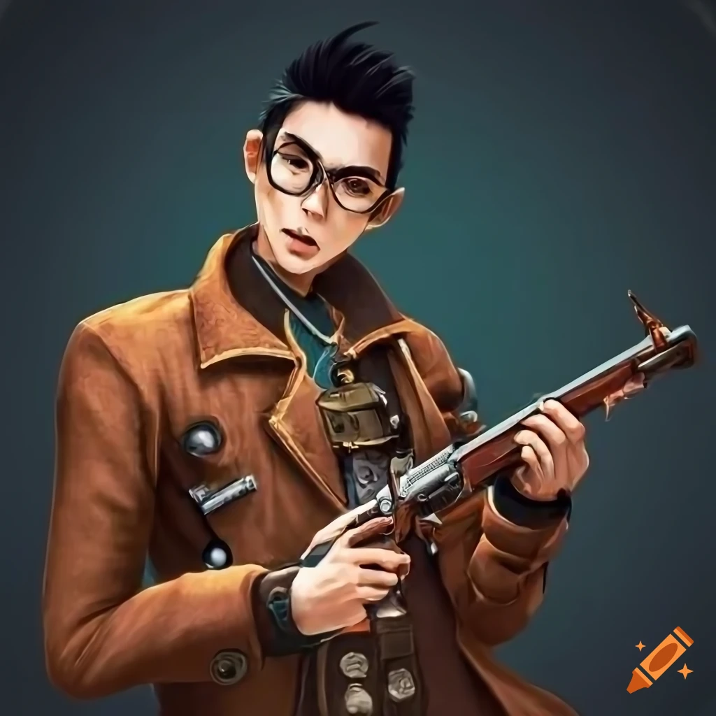 Portrait of a steam punk man with a musket pistol on Craiyon