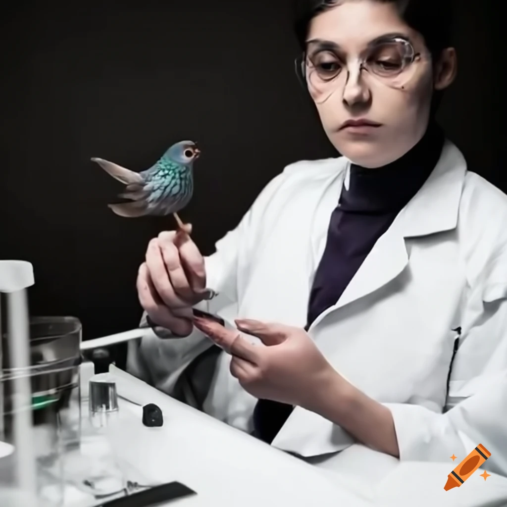 Pigeon in a medical lab with scientist