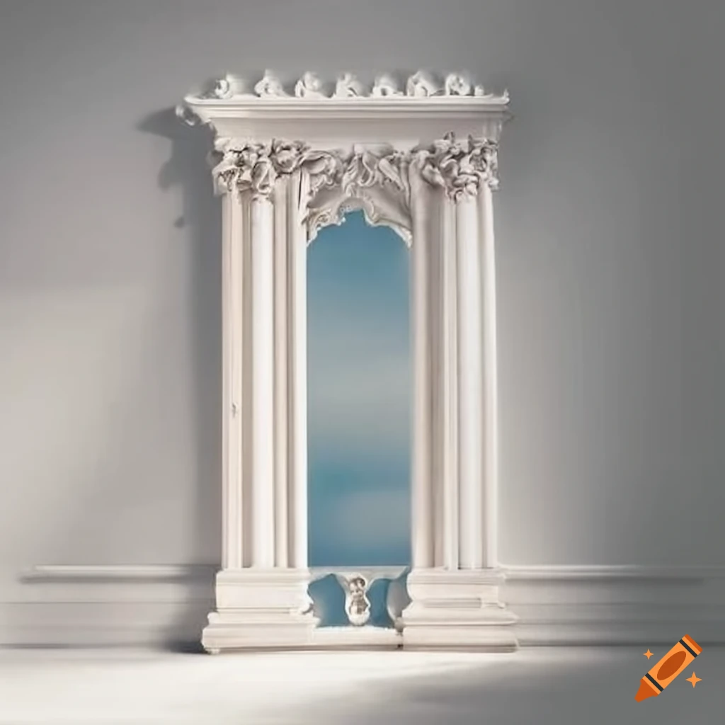 Rococo interior design with pillars and altar on white wall