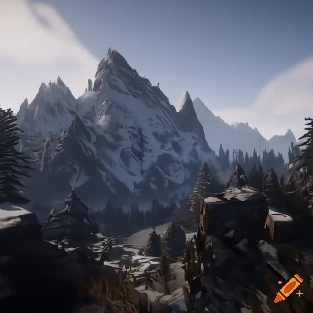 Snowy mountains rendered in unreal engine 5
