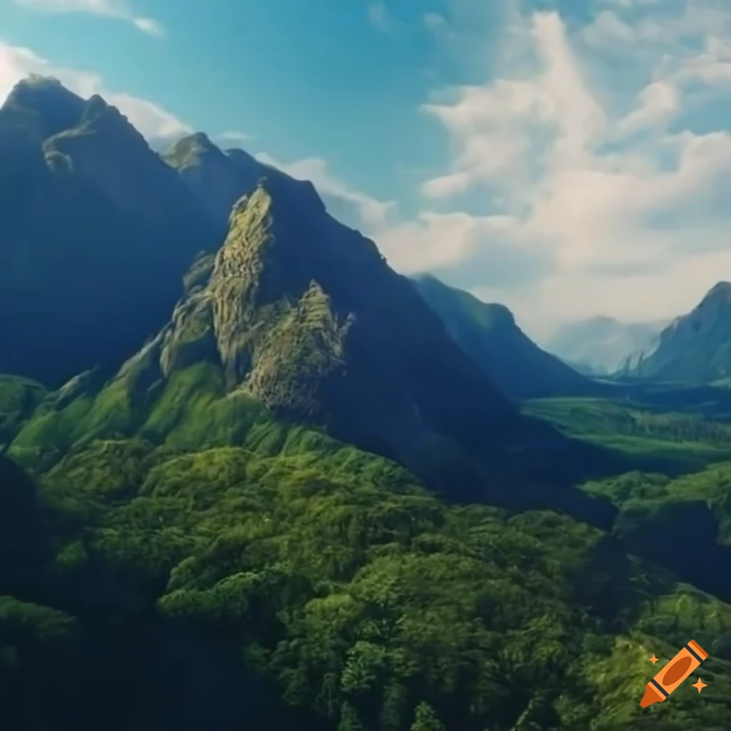 Beautiful realistic green taiwan mountain and sky scenery on Craiyon