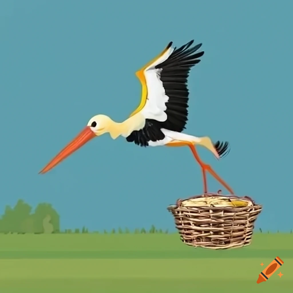 A yellow stork flying over a computer farm with eggs on Craiyon