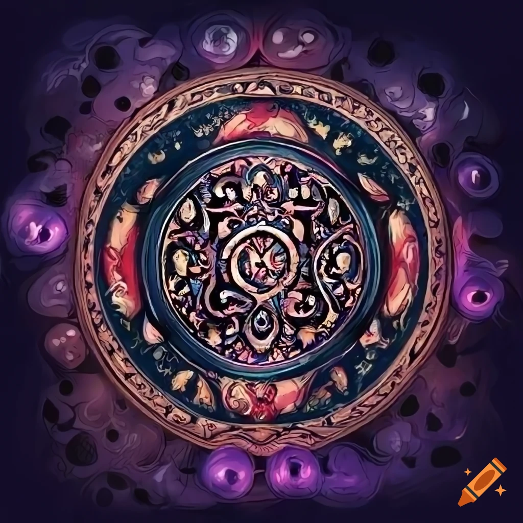 Vertical front cover page with magic symbols on Craiyon