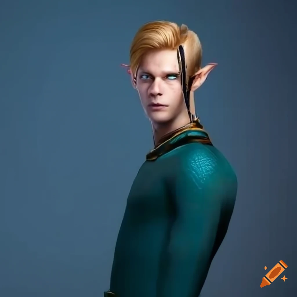 Image of a stylish male elf with stunning green eyes