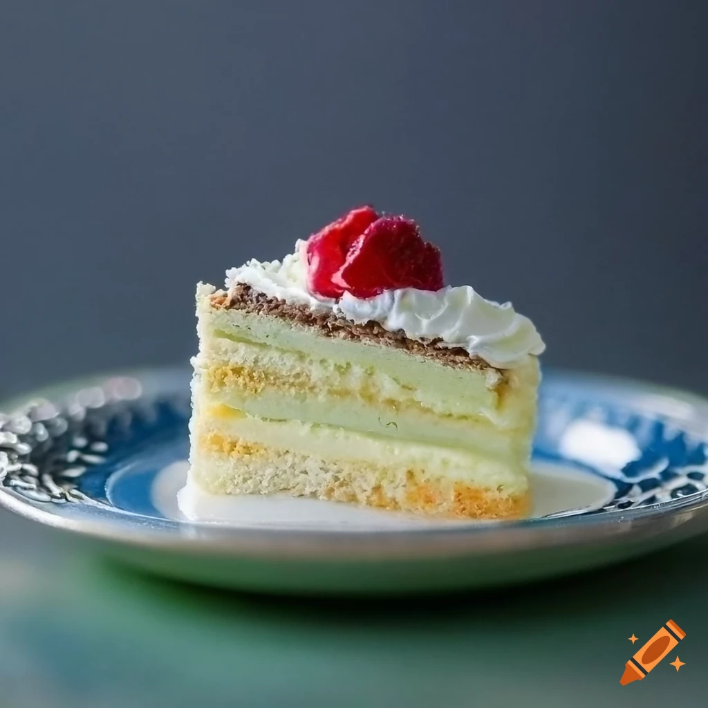 Whipped cream cake on a mini plate on Craiyon