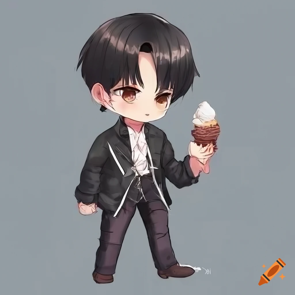 Chibi-style illustration of a shy korean-chinese male with soft-serve ...