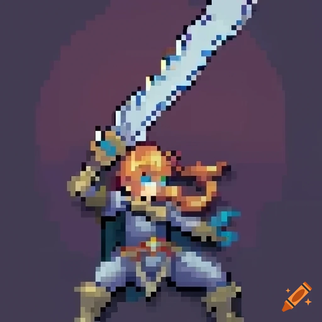 Pixel art hero with a sword on Craiyon