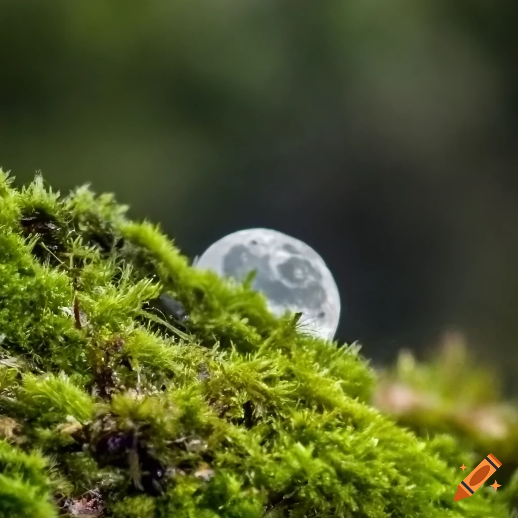 Close-up of a small moon covered in moss on Craiyon