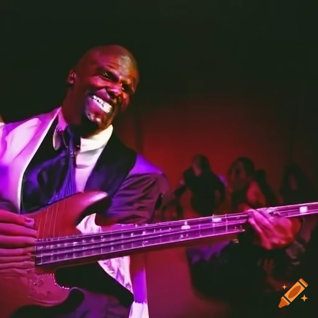 Terry crews playing electric bass on a party bus on Craiyon