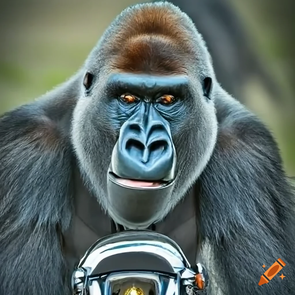 Gorilla riding a harley davidson motorcycle in a photo realistic style ...