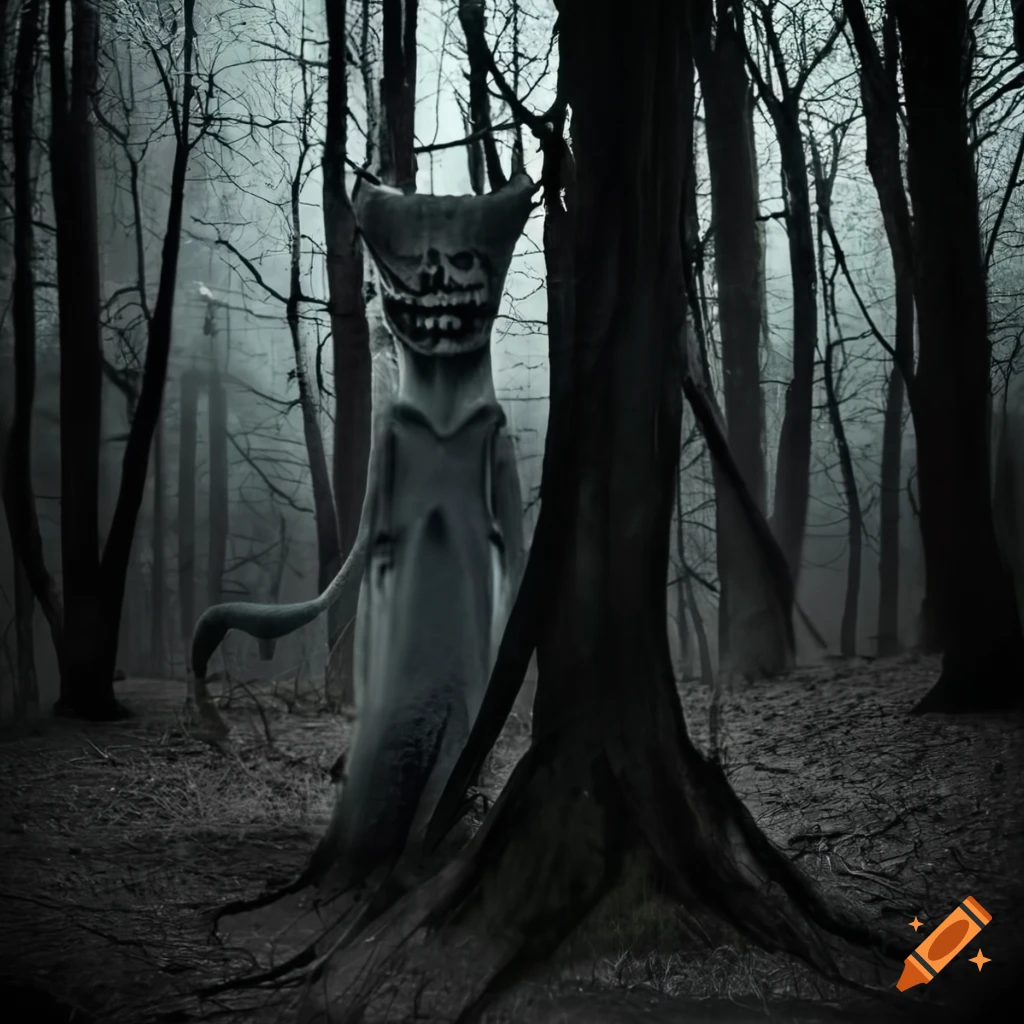 Eerie figure in a spooky forest on Craiyon