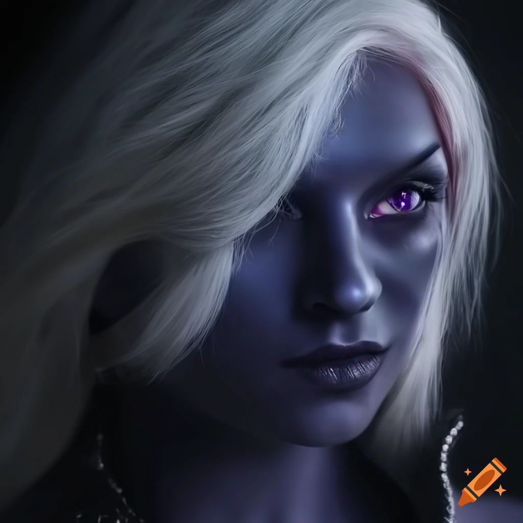 Hyperrealistic profile picture of a noble female drow elf on Craiyon