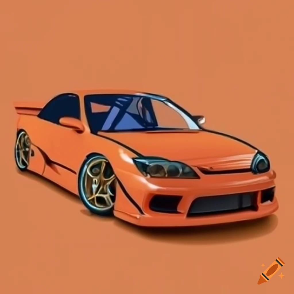 Abstract 3d orange silhouette of a silvia s15 car