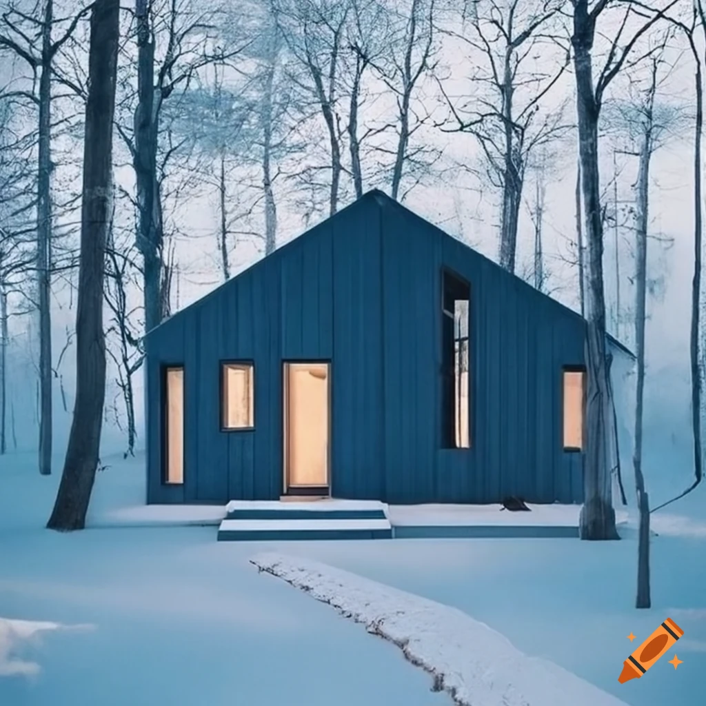 Blue minimalist cabin architecture