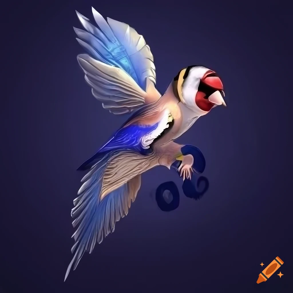 European goldfinch bird taking off with golden wings on Craiyon