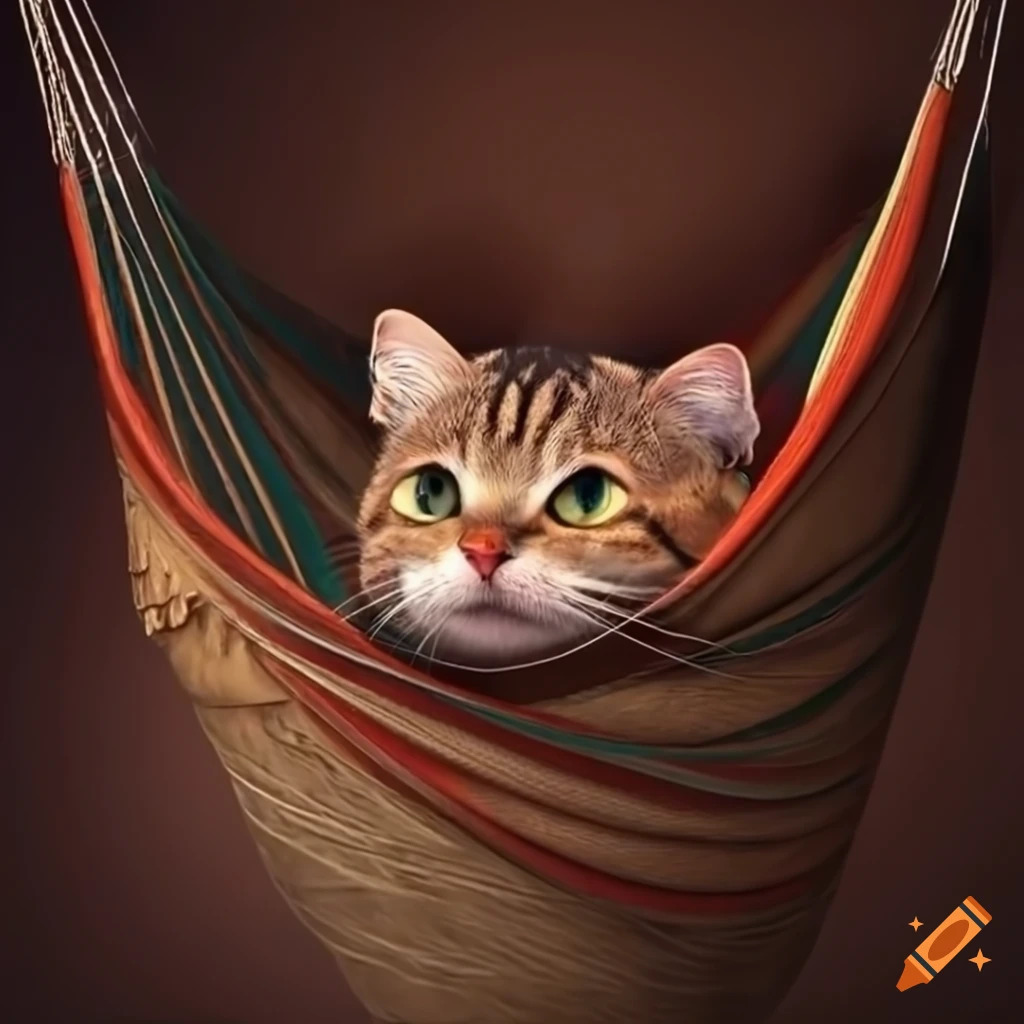 3D render of a cozy cat in a hammock on Craiyon