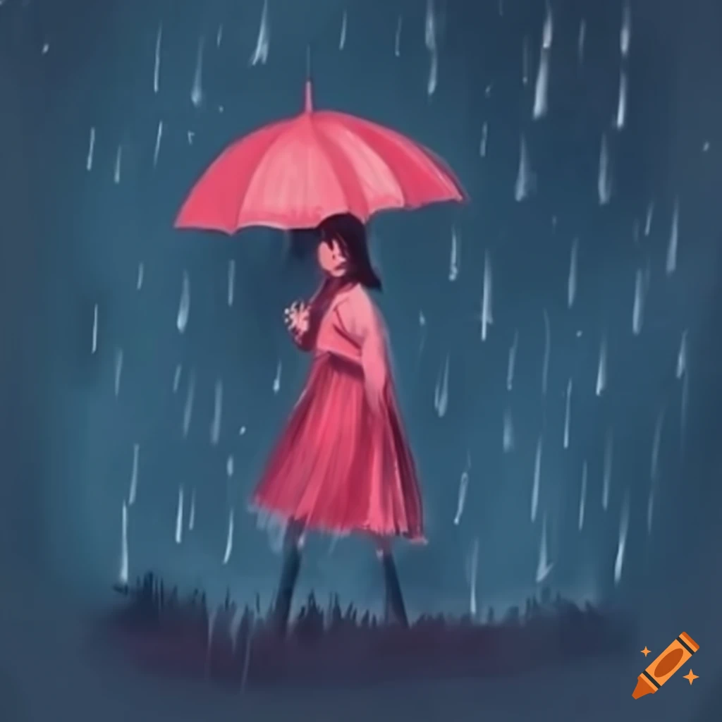 Artwork Of A Girl With An Umbrella In The Rain On Craiyon