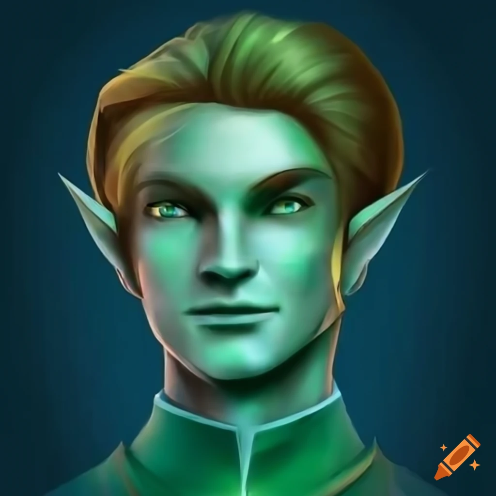 Attractive male elf with blond bun and green eyes