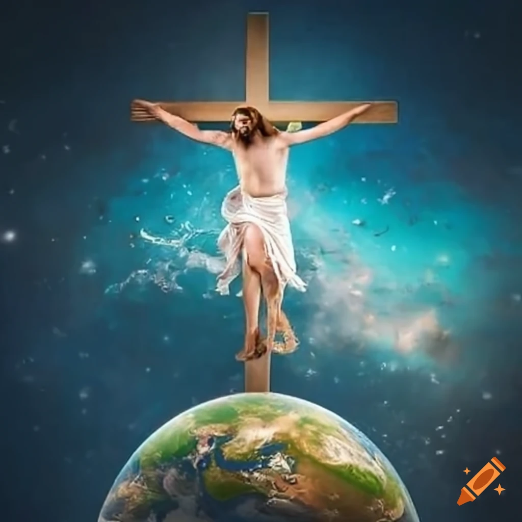 Artistic depiction of jesus descending into earth on Craiyon