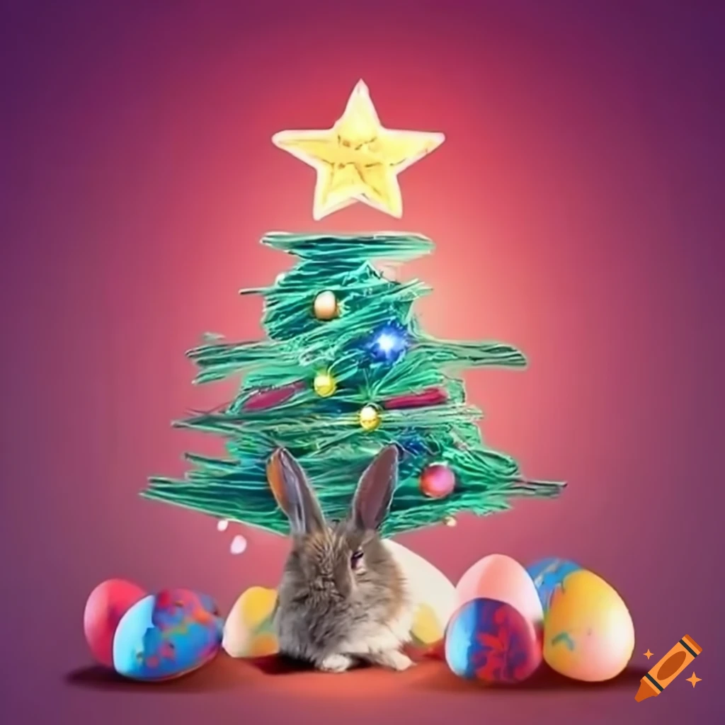 Festive rabbit with christmas tree and decorations on Craiyon