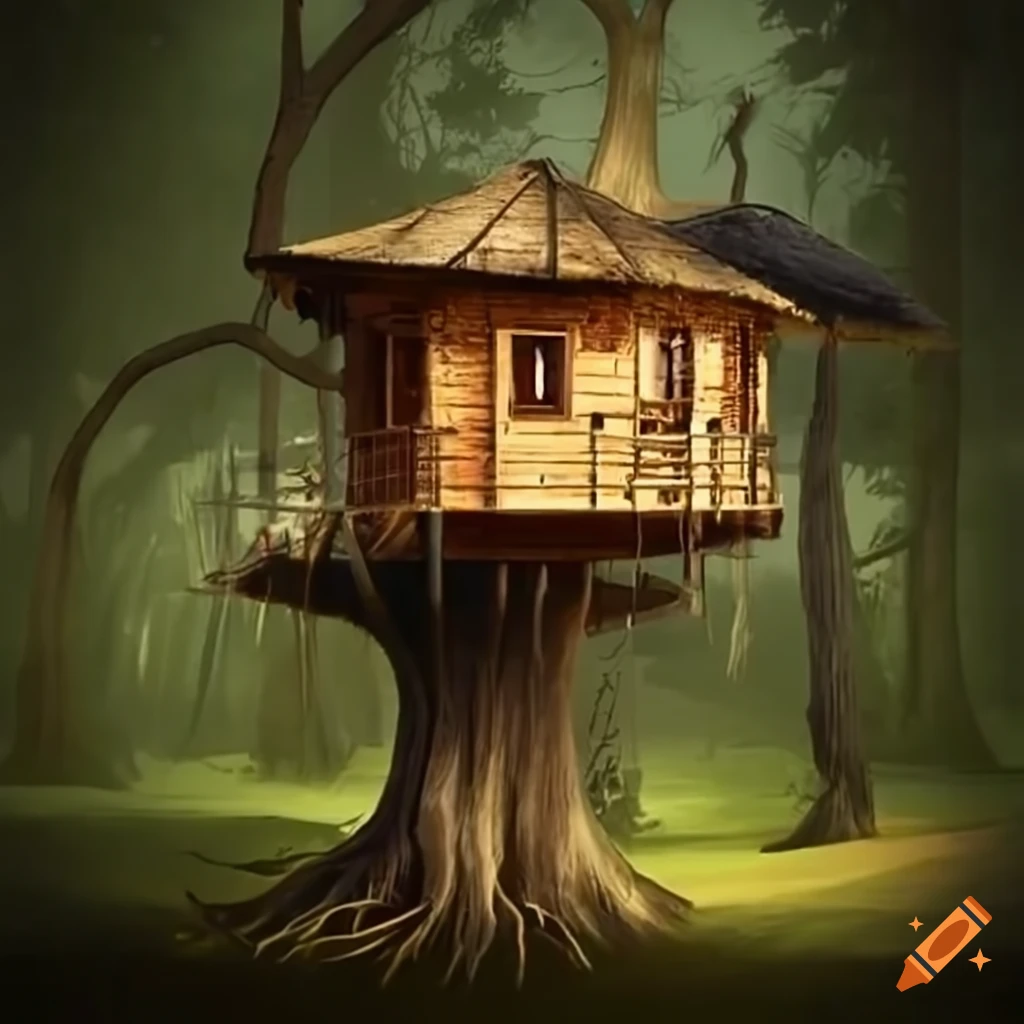 Big oak tree house with dwarfs in a realistic 3d setting on Craiyon