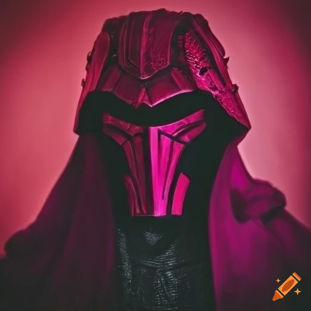Portrait of a sith in pink armor with gothic background