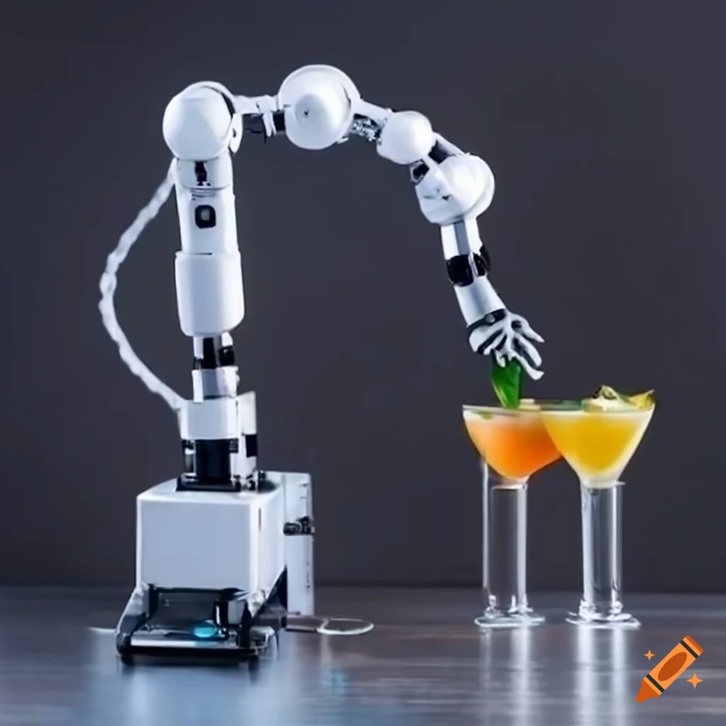 Robotic arm making colorful cocktails on Craiyon