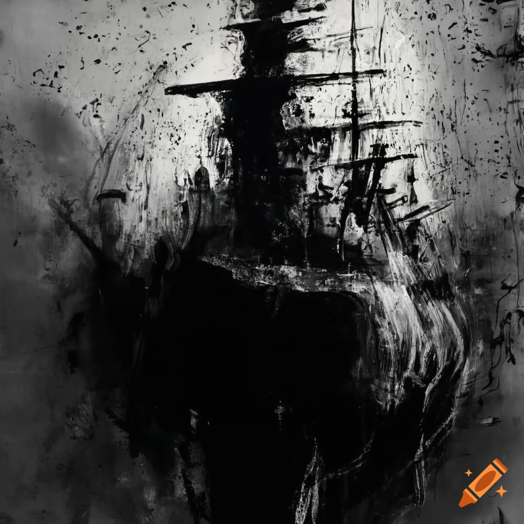 Abstract black and white painting of the merchant navy on Craiyon