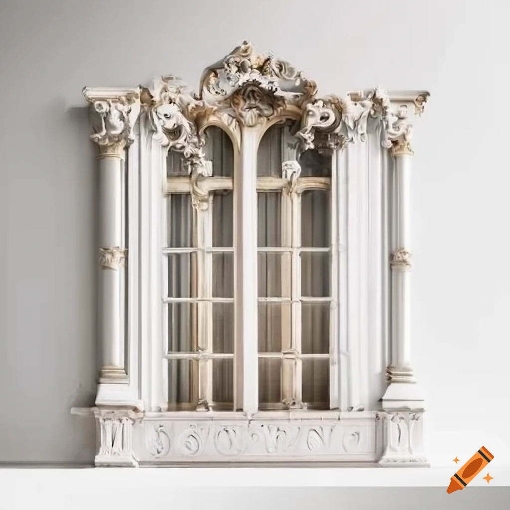 Rococo window pillars and altar on white wall on Craiyon