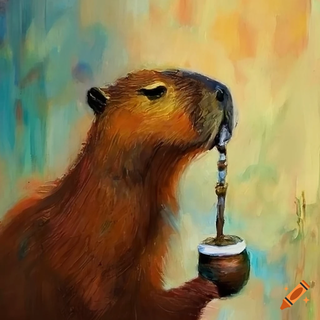 Post Impressionist Painting of a Capybara drinking yerba mate on Craiyon