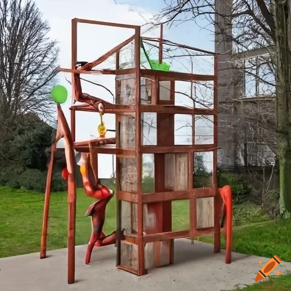 Spider-man themed climbing frame in an urban setting on Craiyon