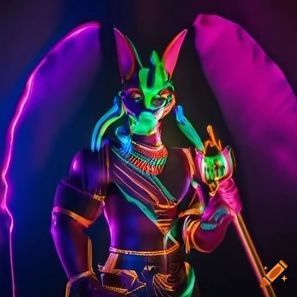 Neon sculpture of anubis on Craiyon