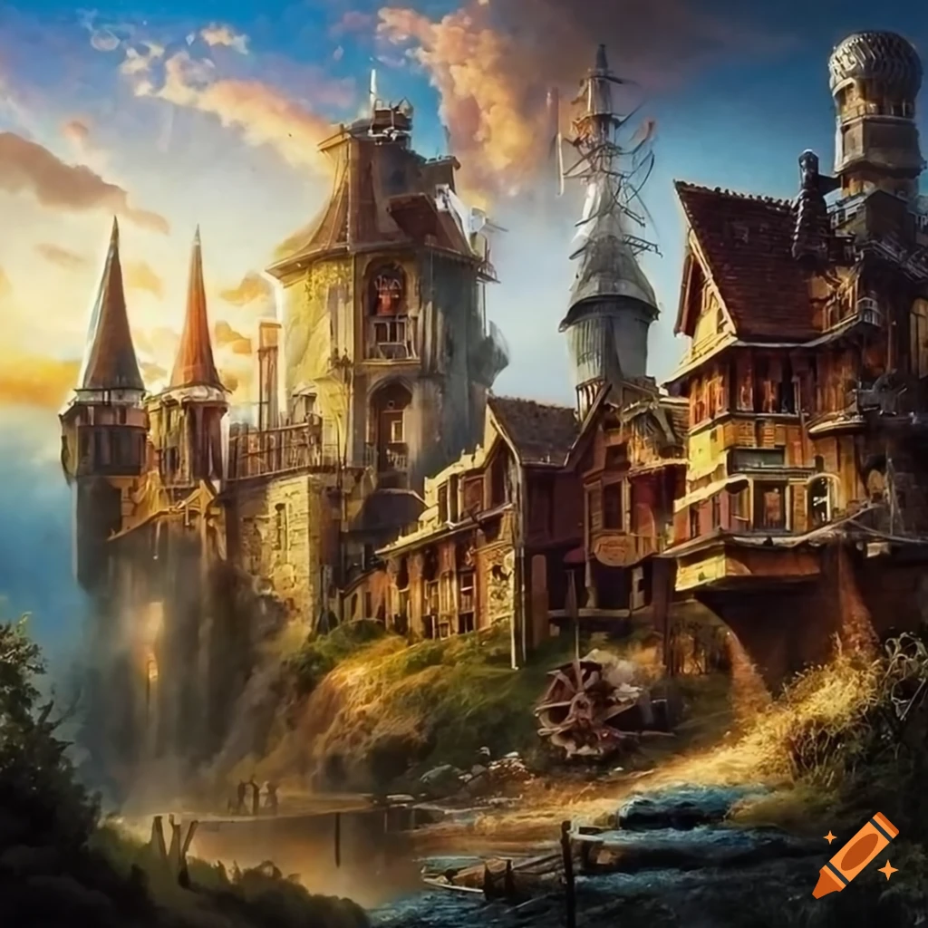 Surreal steampunk house in epic fantasy art on Craiyon
