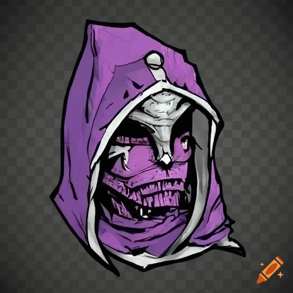 Dark fantasy artwork of a character with a purple hood and white mask ...