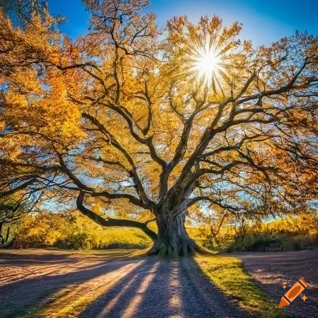 Photograph of a majestic autumnal giant tree on Craiyon