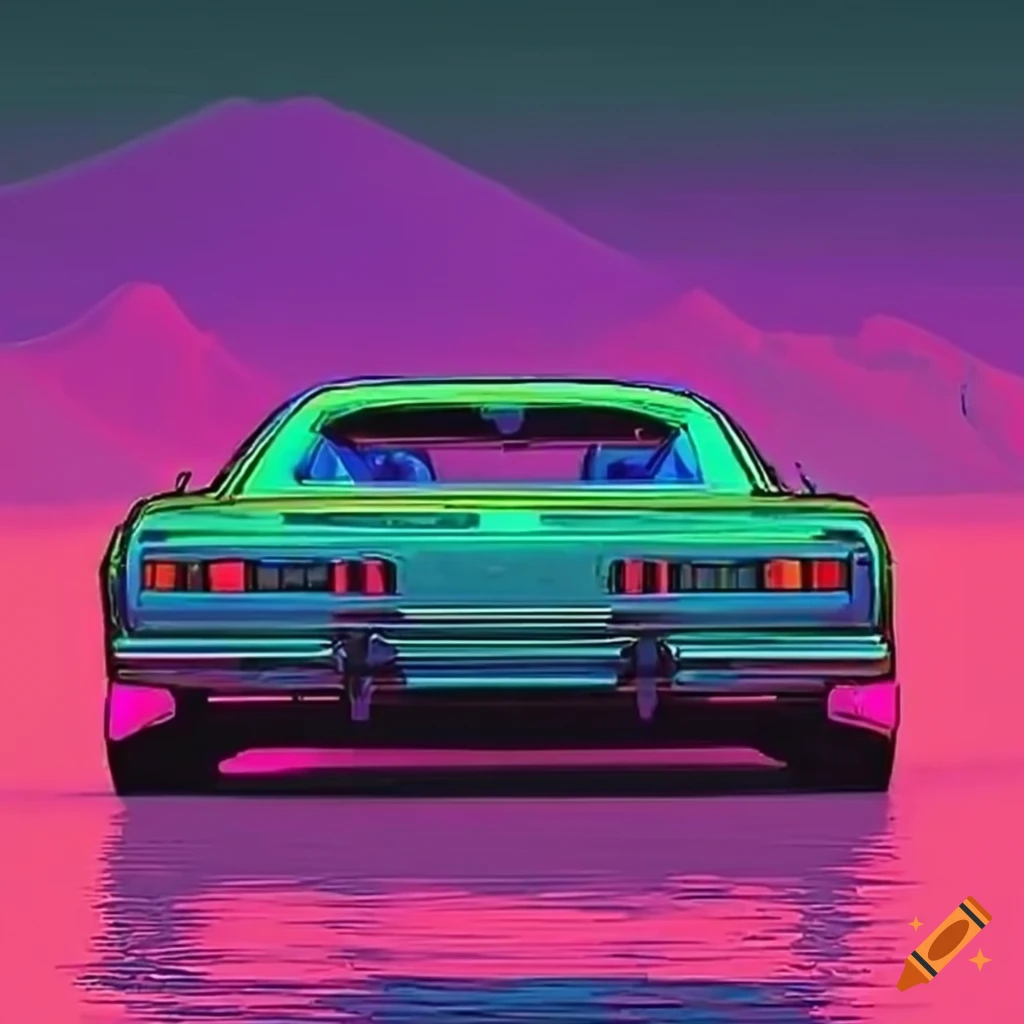 Vaporwave car on Craiyon