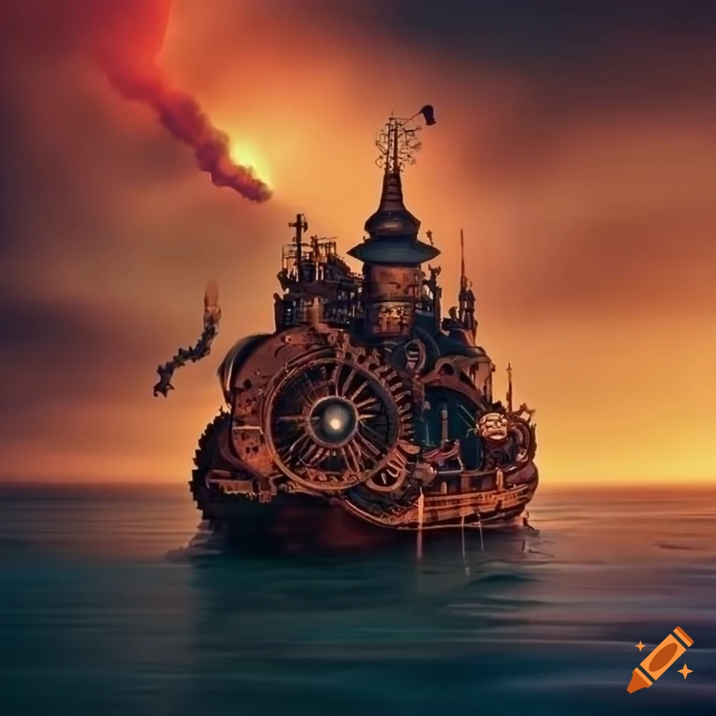 Steampunk ship powered by windmill on Craiyon