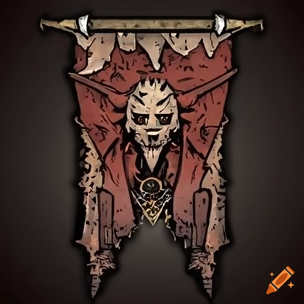 Dark fantasy artwork with demon hide banner in conan style