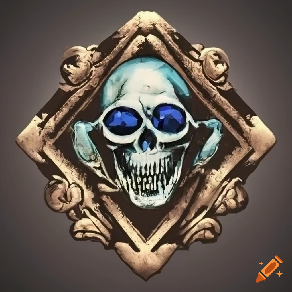 Ornate pirate skull motif shield in dark gold colors on Craiyon